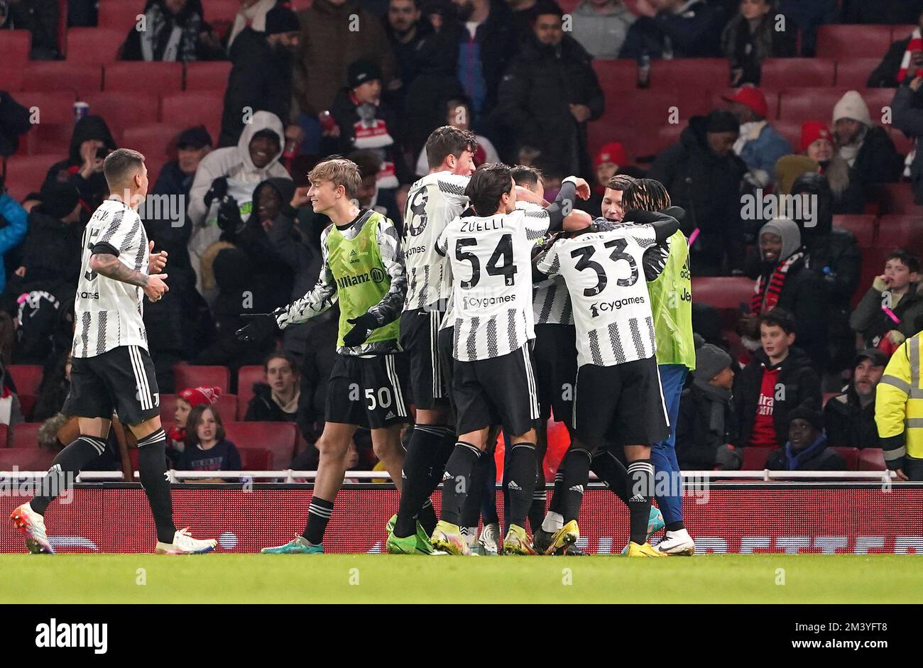 Juventus' Samuel Iling-Junior (hidden) celebrates scoring their side's ...