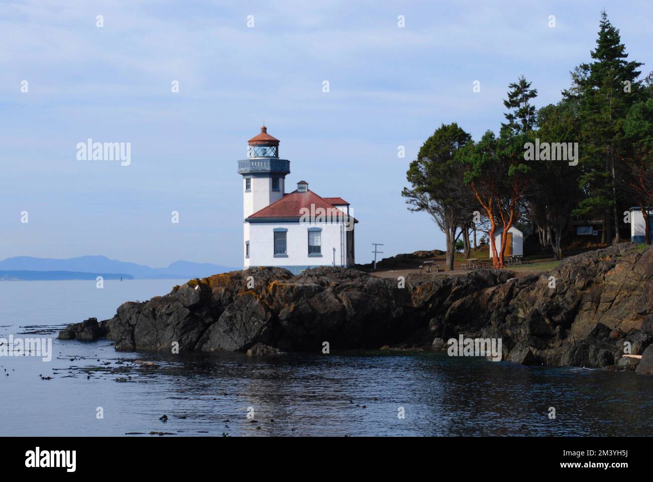 A beautiful view of the Lime Kiln Lighthouse located on San Juan Island ...