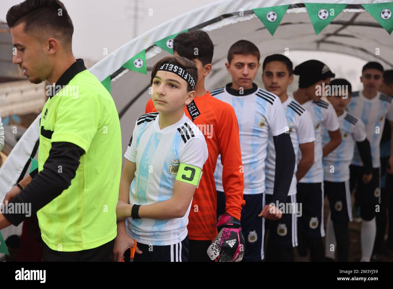 Idlib, Syria. 17th Dec, 2022. Children players prepare for the final ...