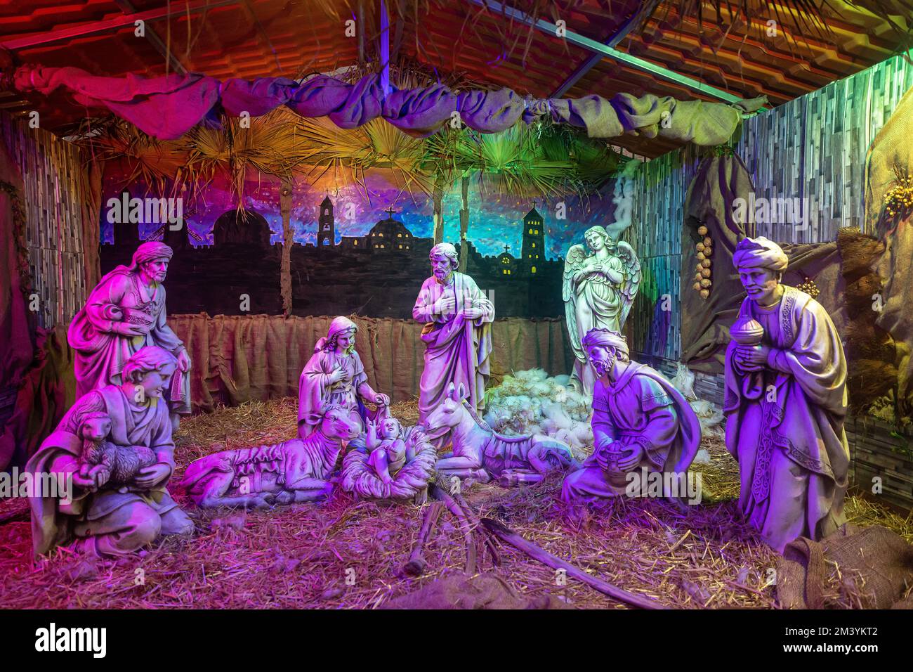 HAIFA, ISRAEL - DECEMBER 11, 2022: Christmas nativity scene in the ...