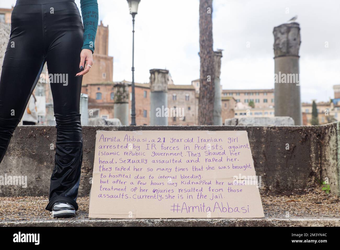 An Iranian girl shows a banner to remember Armita Abbasi (Photo by ...