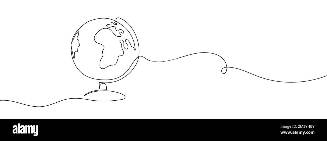 Earth globe drawn by one line. globe continuous line. Vector ...