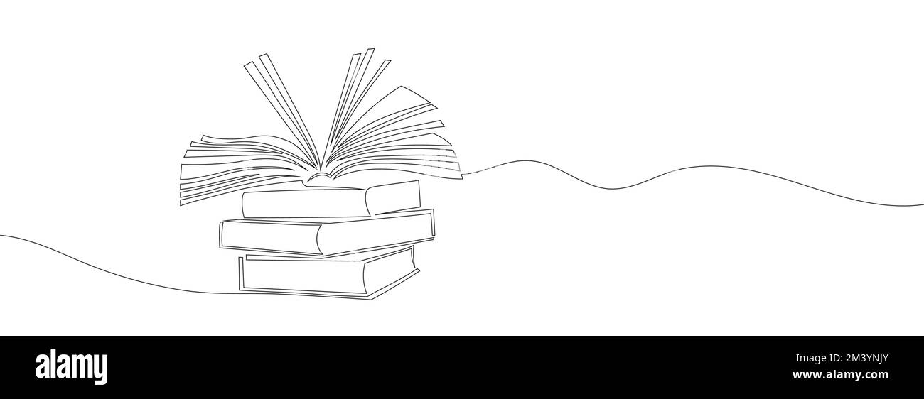 Continuous line drawing of a book. Stacks of books. Vector illustration ...