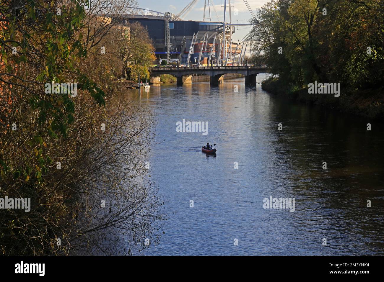 River Taff / Afon Taf Looking towards Rugby stadium, Canton Bridge ...