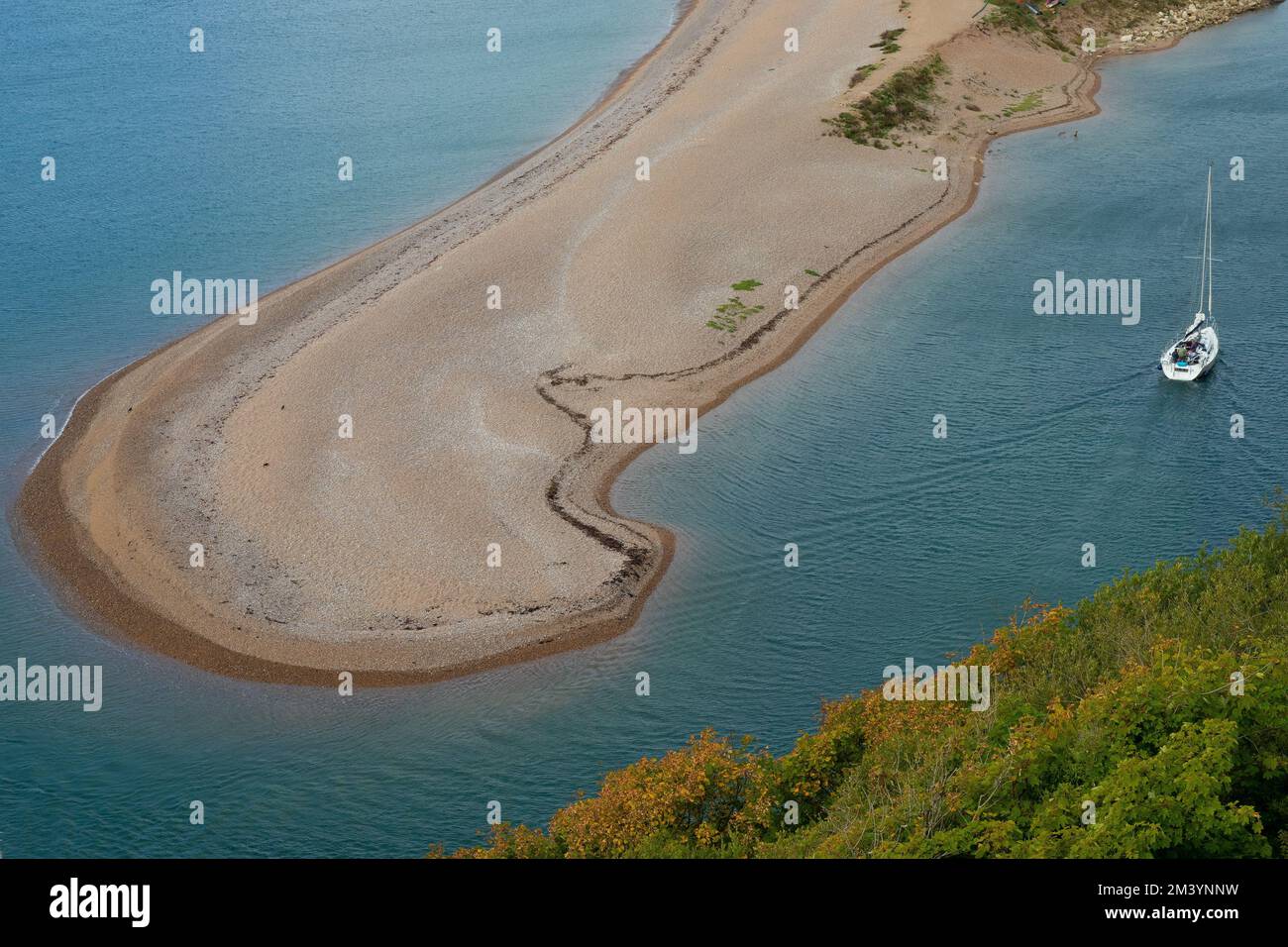 An aerial view of the River Axe Estuary near the town of Seaton, East ...