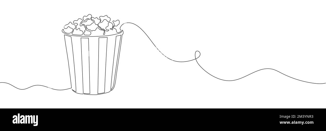 Popcorn in a cup continuous one line drawing. Vector ...