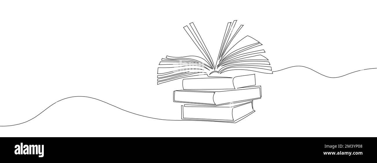 Continuous line drawing of a book. Stacks of books. Vector illustration ...