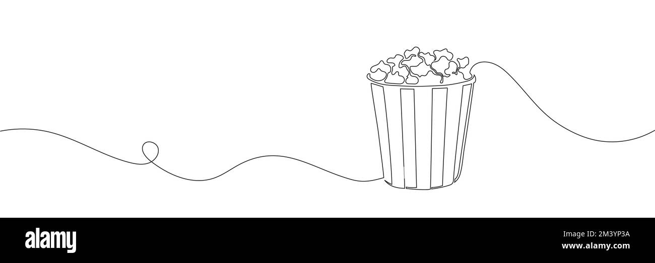 Popcorn in a cup continuous one line drawing. Vector ...
