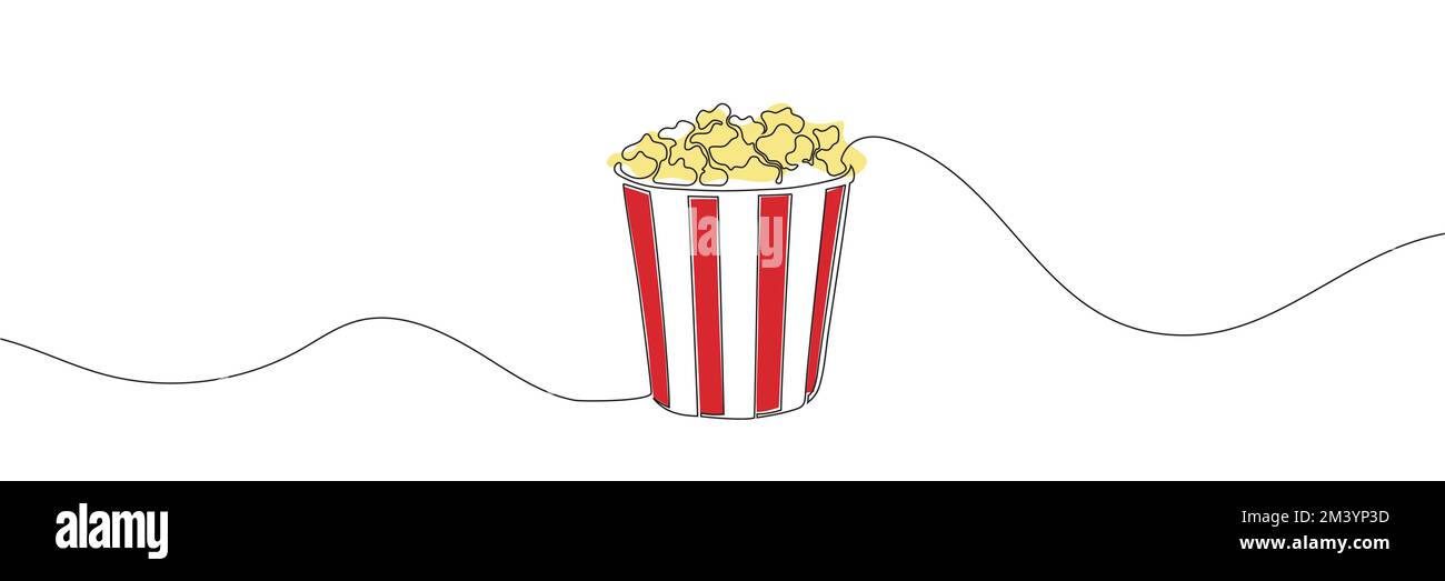 Popcorn in a cup continuous one line drawing. Vector ...