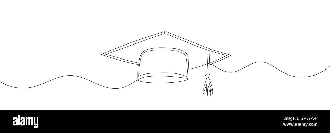 Continuous line drawing of graduation cap isolated on white background ...