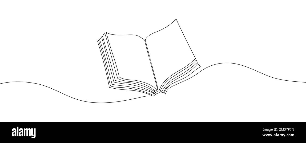 The book is drawn with one line. Modern outline doodles of an open book ...
