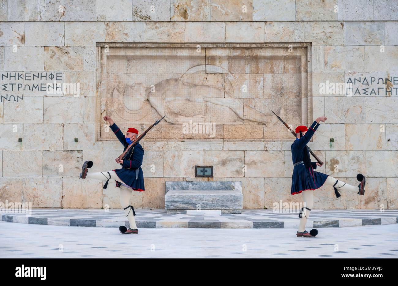 Changing of the guard, relieving the Presidential Guard Evzones in front of the Monument to the ...
