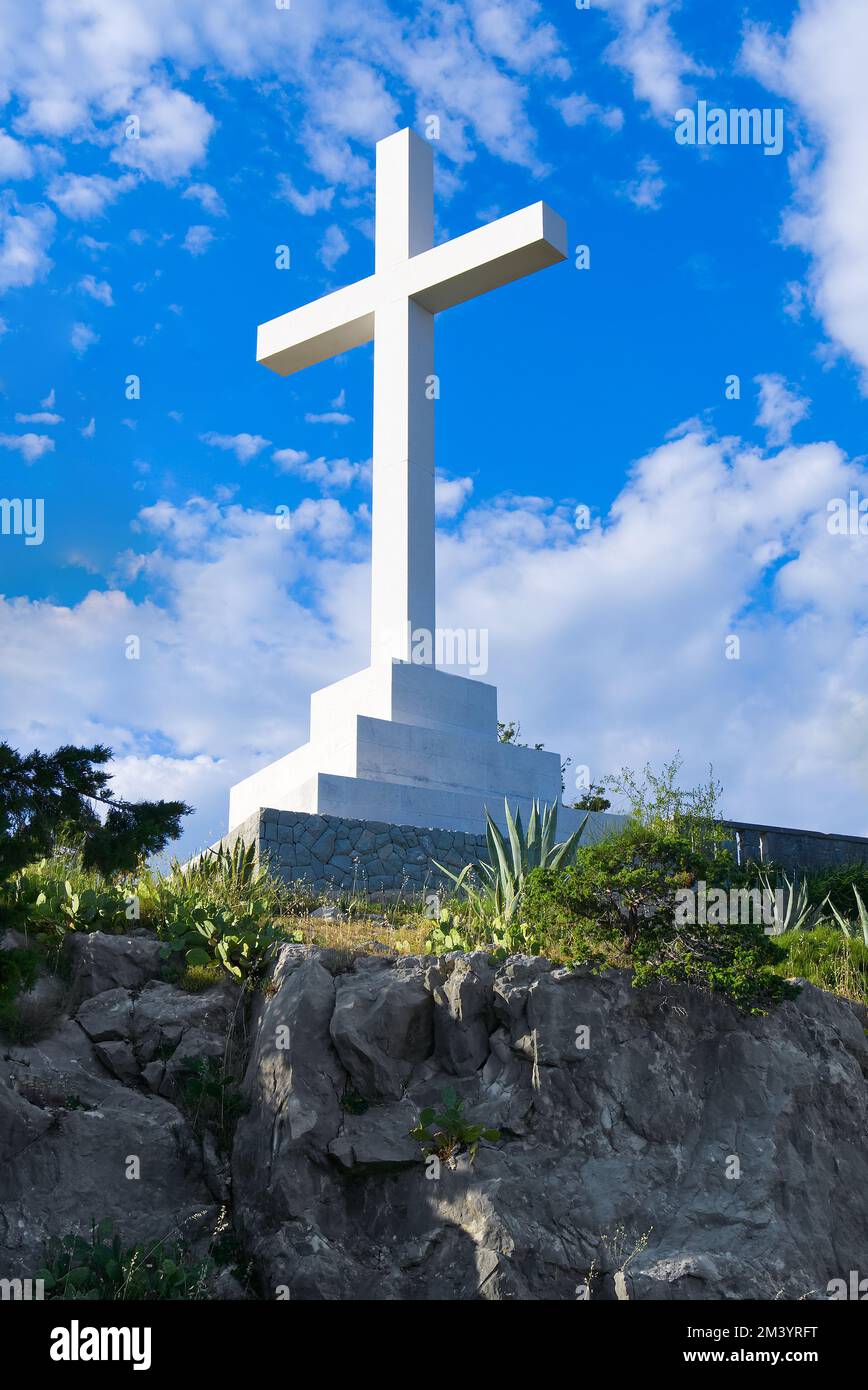 Monument cross of christ the savior. Cross on the hill at Marjan park ...