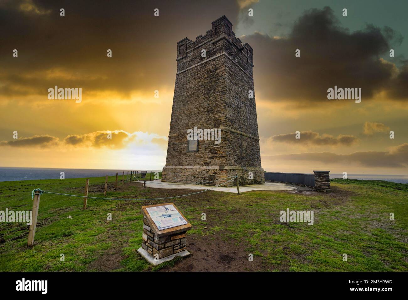 High above the cliffs, the Kitchener Memorial, Orkney Islands, United ...