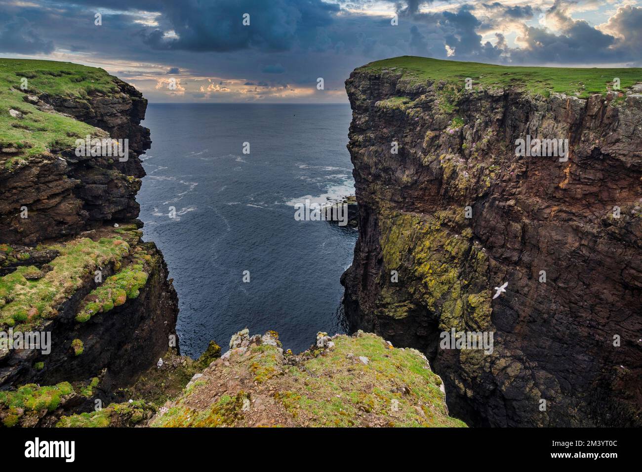 The dramatic cliffs under the Eshaness Lighthouse; Shetland islands ...