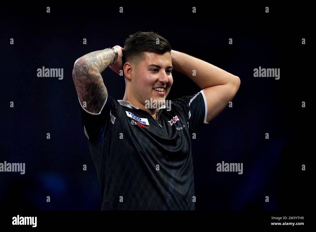 Ryan Meikle celebrates victory over Lisa Ashton during day three of the ...