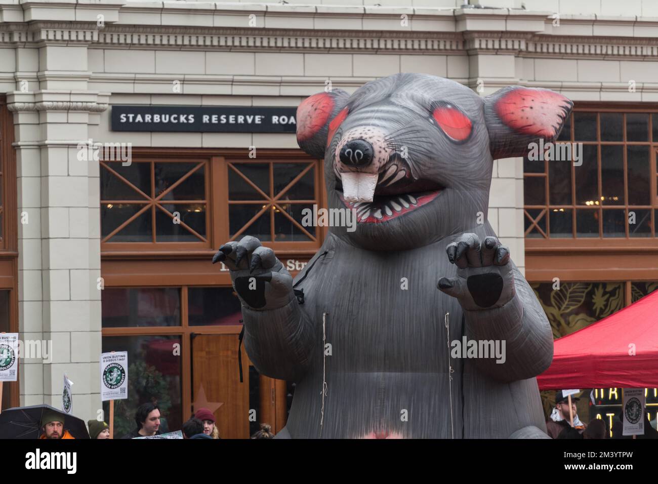 Seattle, USA. 17th Dec, 2022. Starbucks employees on strike outside the ...