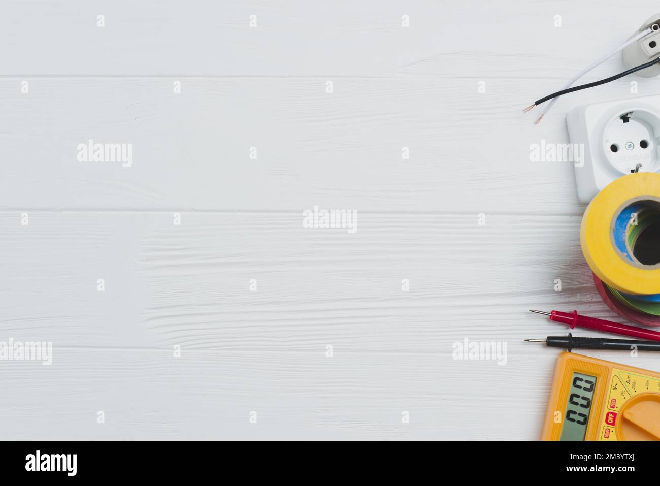 Electrical tools white table Stock Photo - Alamy