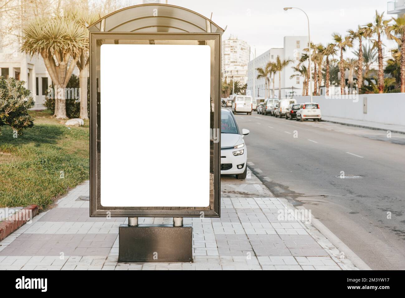 Empty white sign board bus stop Stock Photo - Alamy