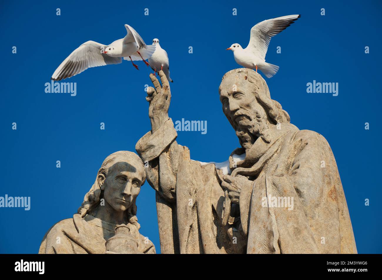 Statue of St. Cyril and St. Methodius on Charles bridge, Prague. Czech ...