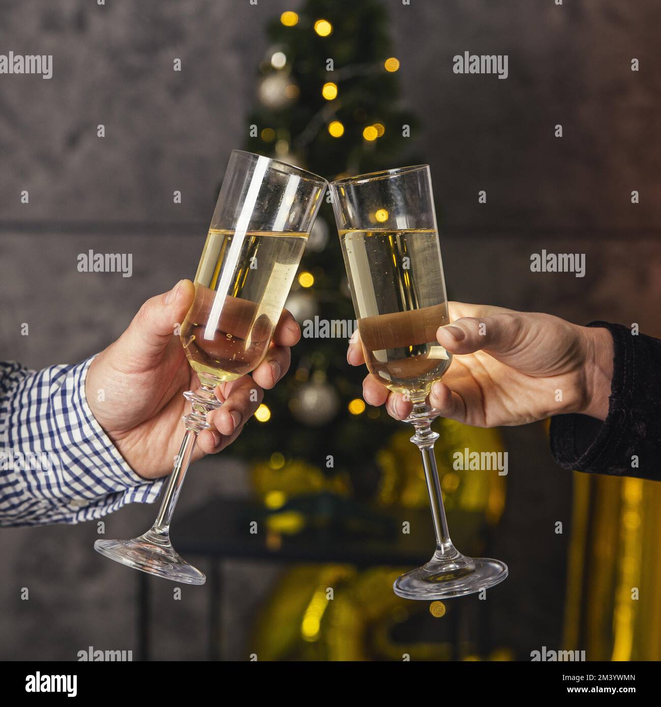 Front view champagne glass cheer Stock Photo - Alamy