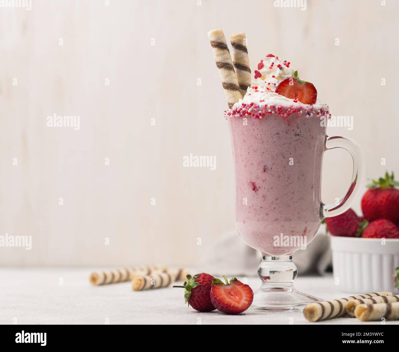 Front view strawberry milkshake with copy space Stock Photo - Alamy