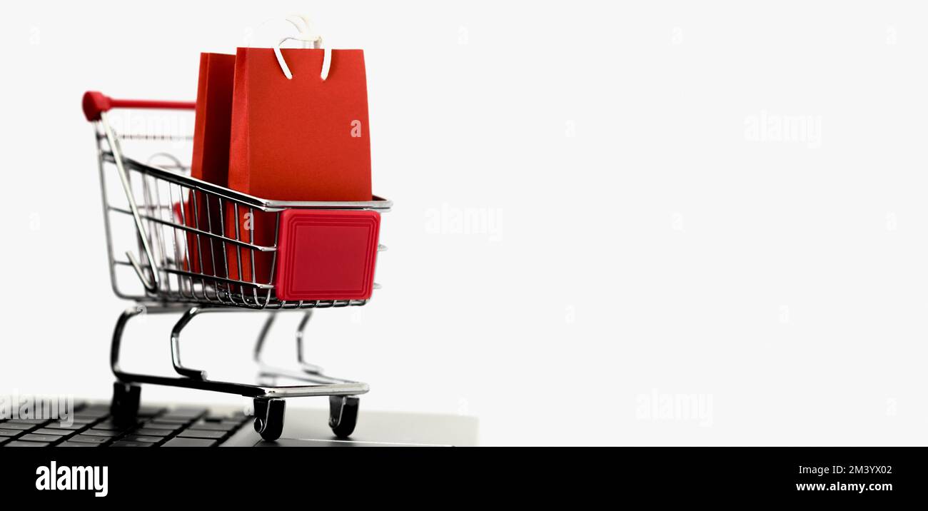 Front view shopping card with bags copy space cyber monday Stock Photo ...