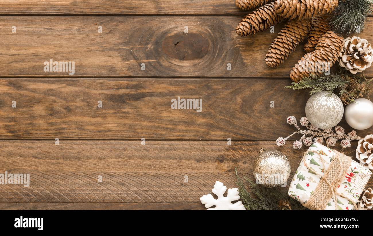 Gift box with shiny baubles cones Stock Photo - Alamy