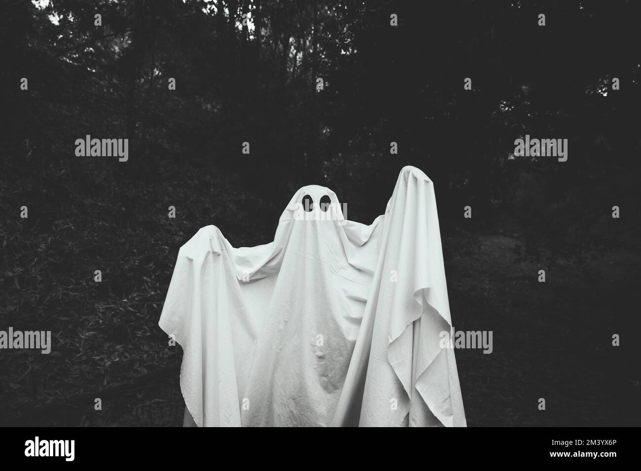 Gloomy ghost with upping hands standing forest Stock Photo - Alamy