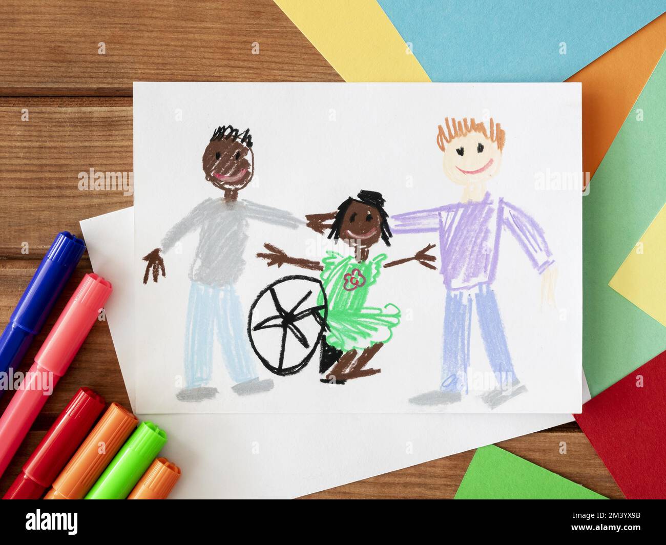 Hand drawn disabled child friends Stock Photo - Alamy