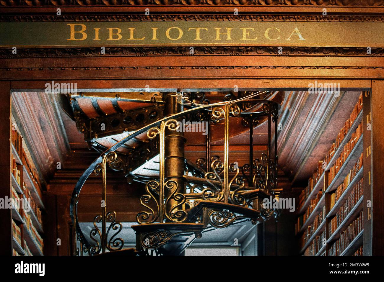 Lettering Bibliotheca on door frame, old library from the 18th century ...