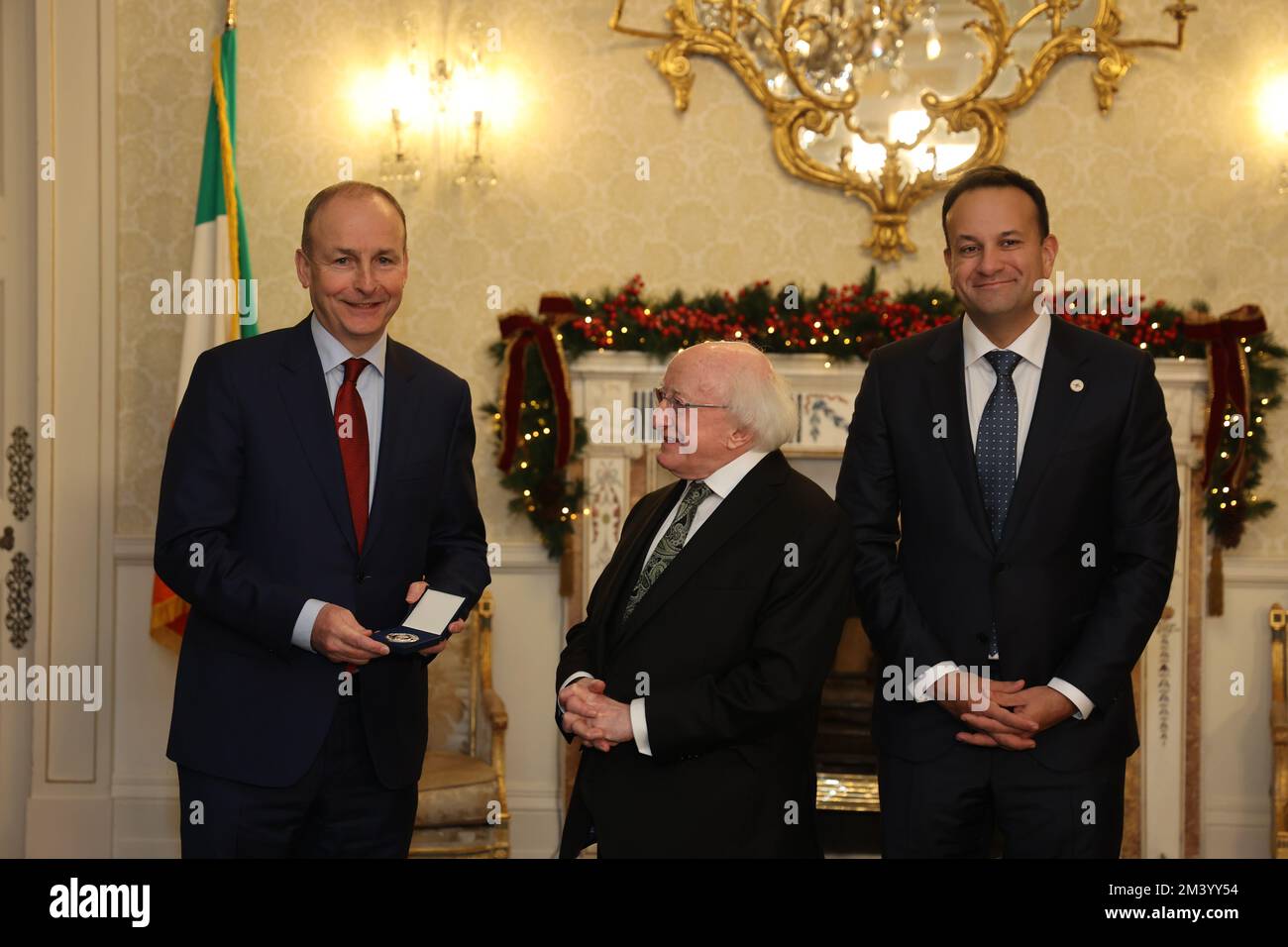 (left to right) Tanaiste Micheal Martin, President Michael D Higgins ...