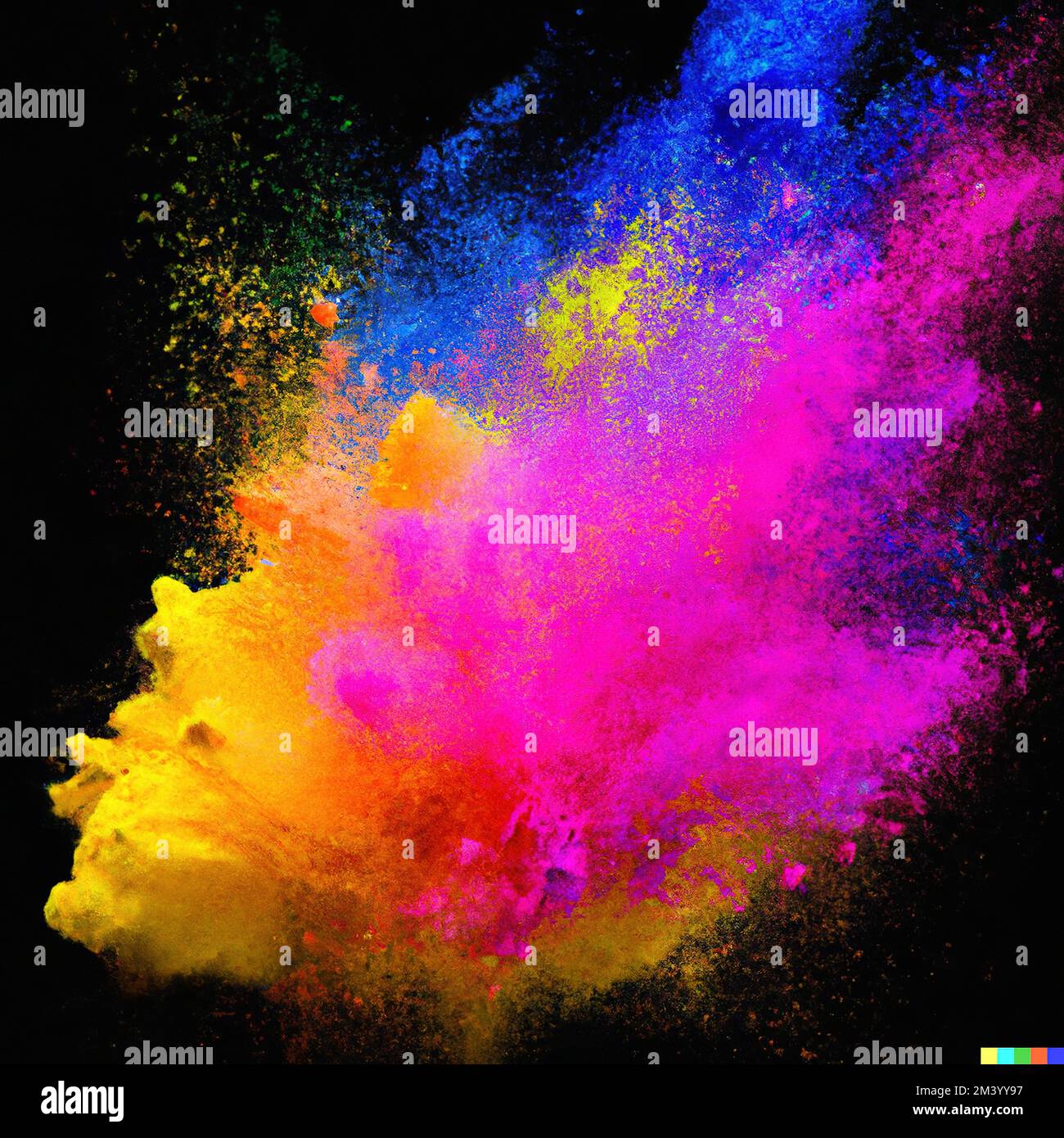 Bright coloured powder explosion on a black background illustration ...