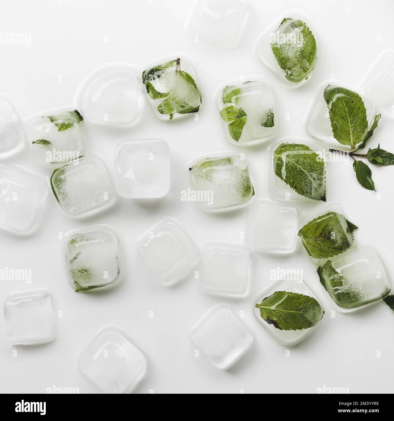 Ice cubes leaves Stock Photo - Alamy