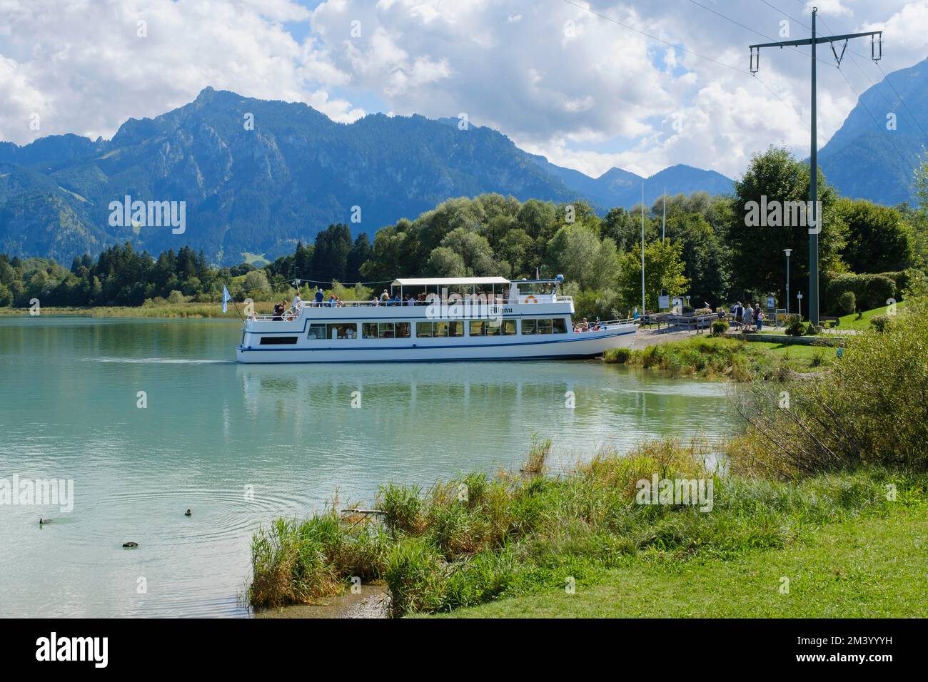 Excursion boat at the Forggensee, Fuessen, Allgaeu, Bavaria, Germany ...