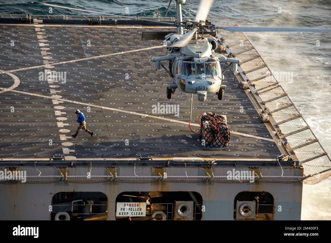 Pacific Ocean. 5th Dec, 2022. An MH-60S Sea Hawk helicopter assigned to ...