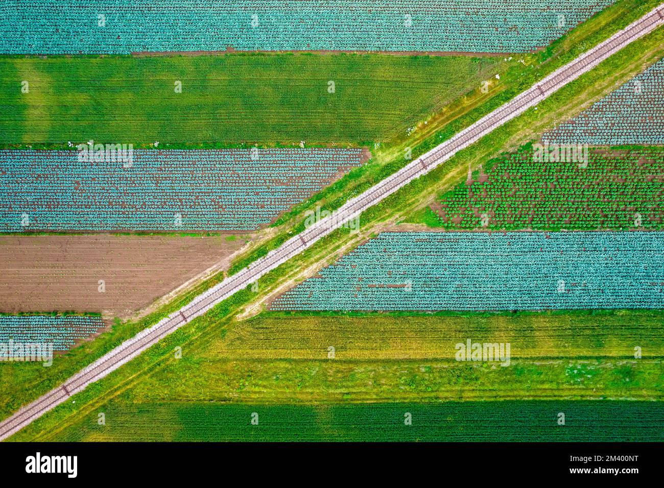 Colourful farmland seen from above, the agricultural landscape of the ...