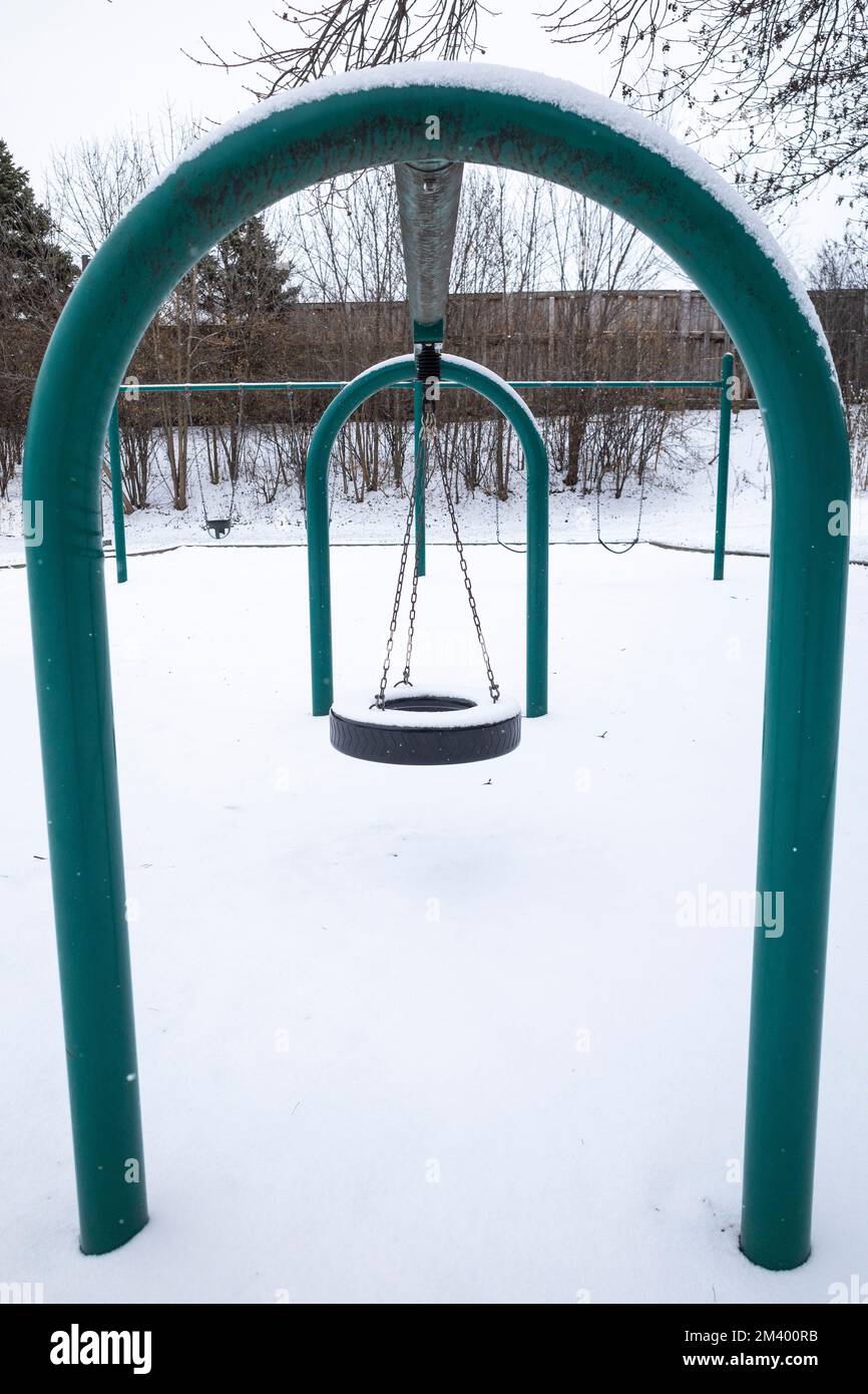 Chicago, USA. 16 December 2022. A snow covered children's playground in ...