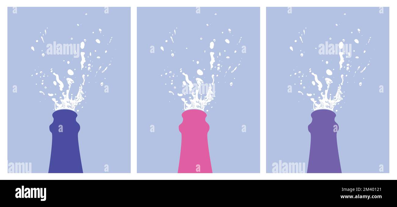 Hand drawn Illustration of Champagne explosion. Alcohol drink splash ...