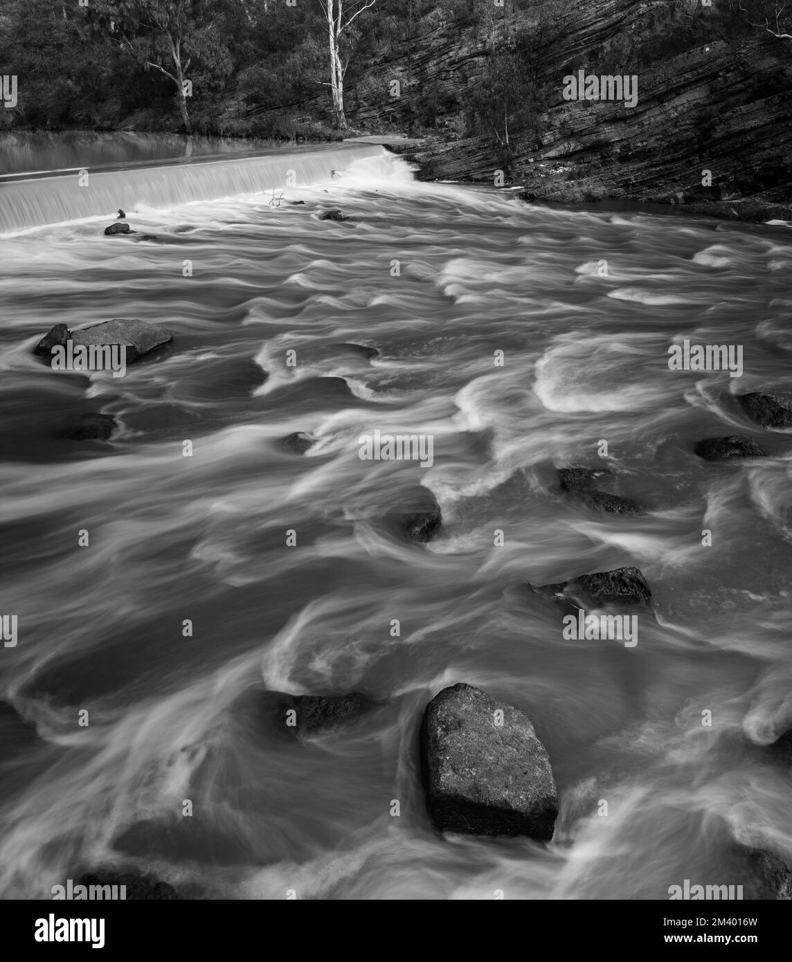 A vertical grayscale shot of the small waves of Yarra River, Australia ...