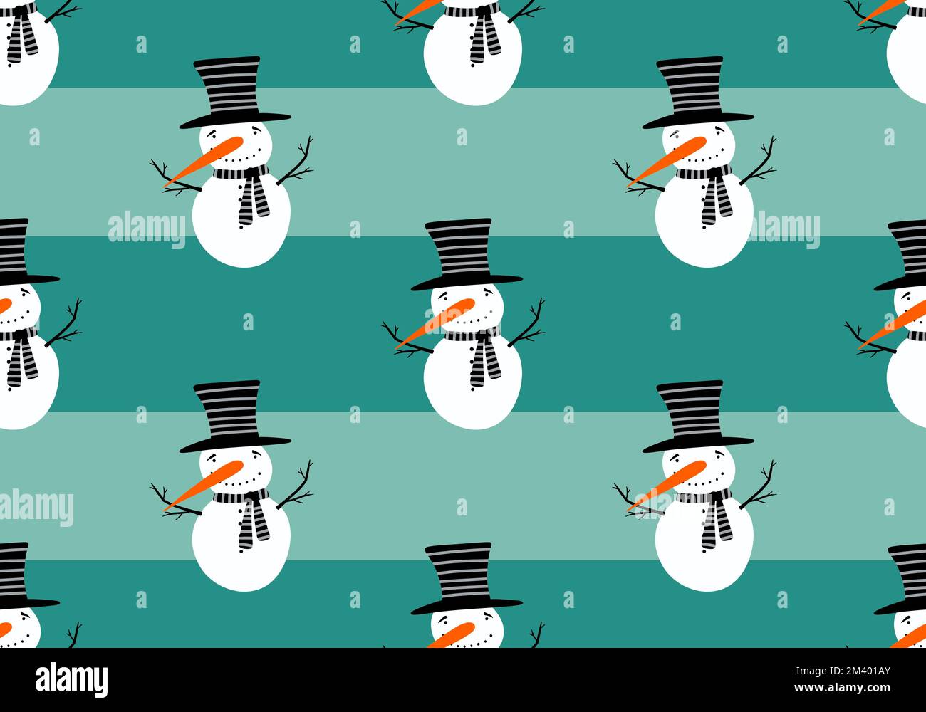 Winter seamless snowman and snowflakes pattern for Christmas wrapping ...
