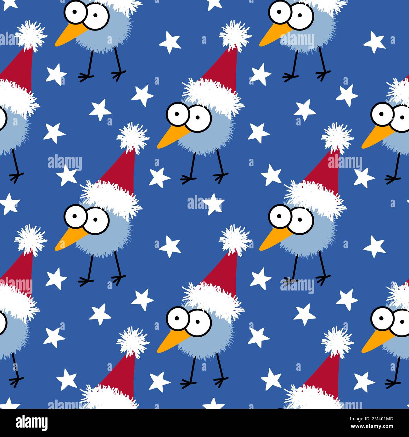 Cartoon Christmas funny animals seamless birds and Santa hat pattern ...
