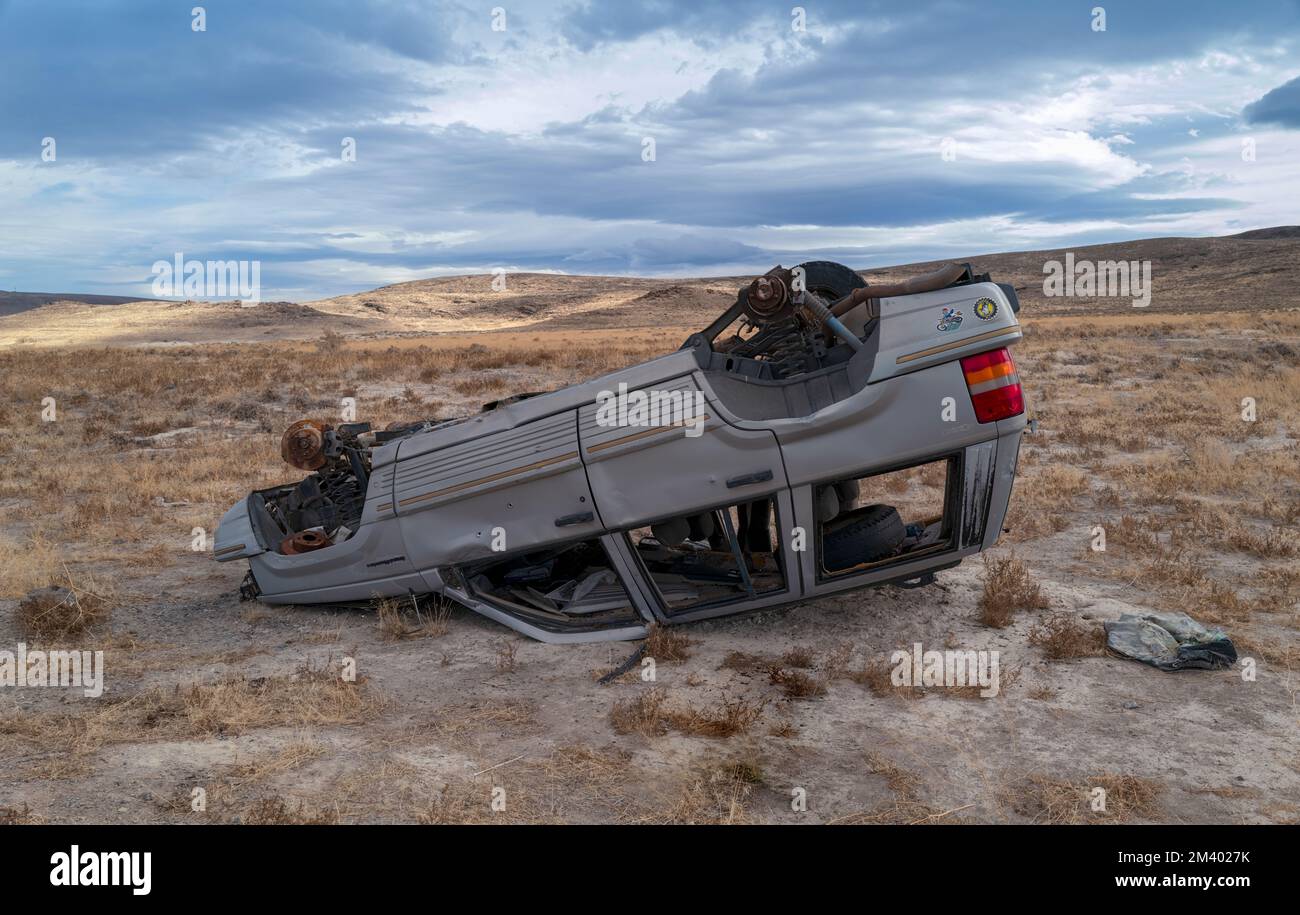 A Jeep SUV rolled over in the desert near Zenobia, Nevada, USA Stock ...