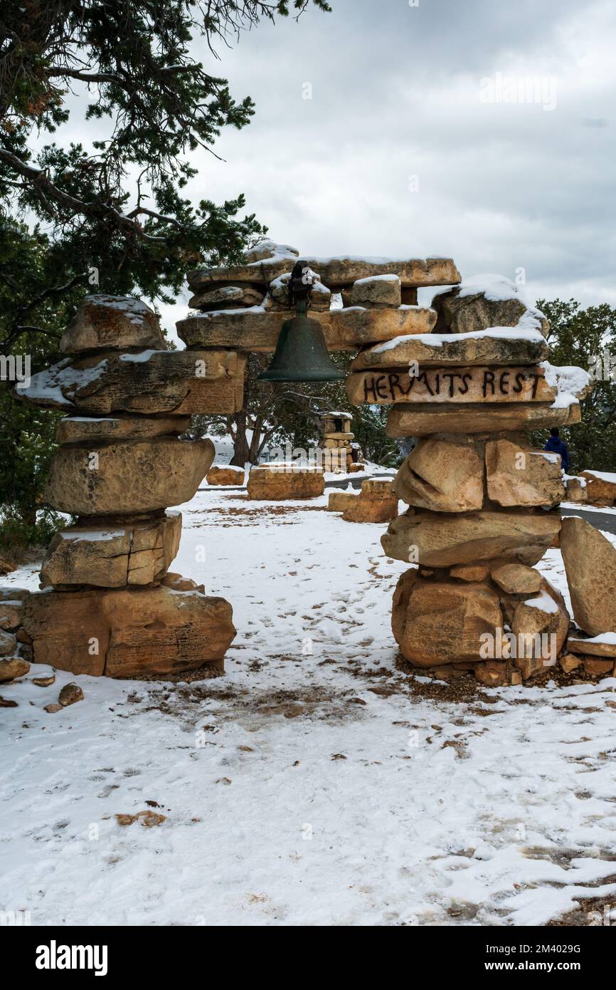 Grand Canyon National Park, Arizona / USA - 6 Mar 2022: A stone archway ...