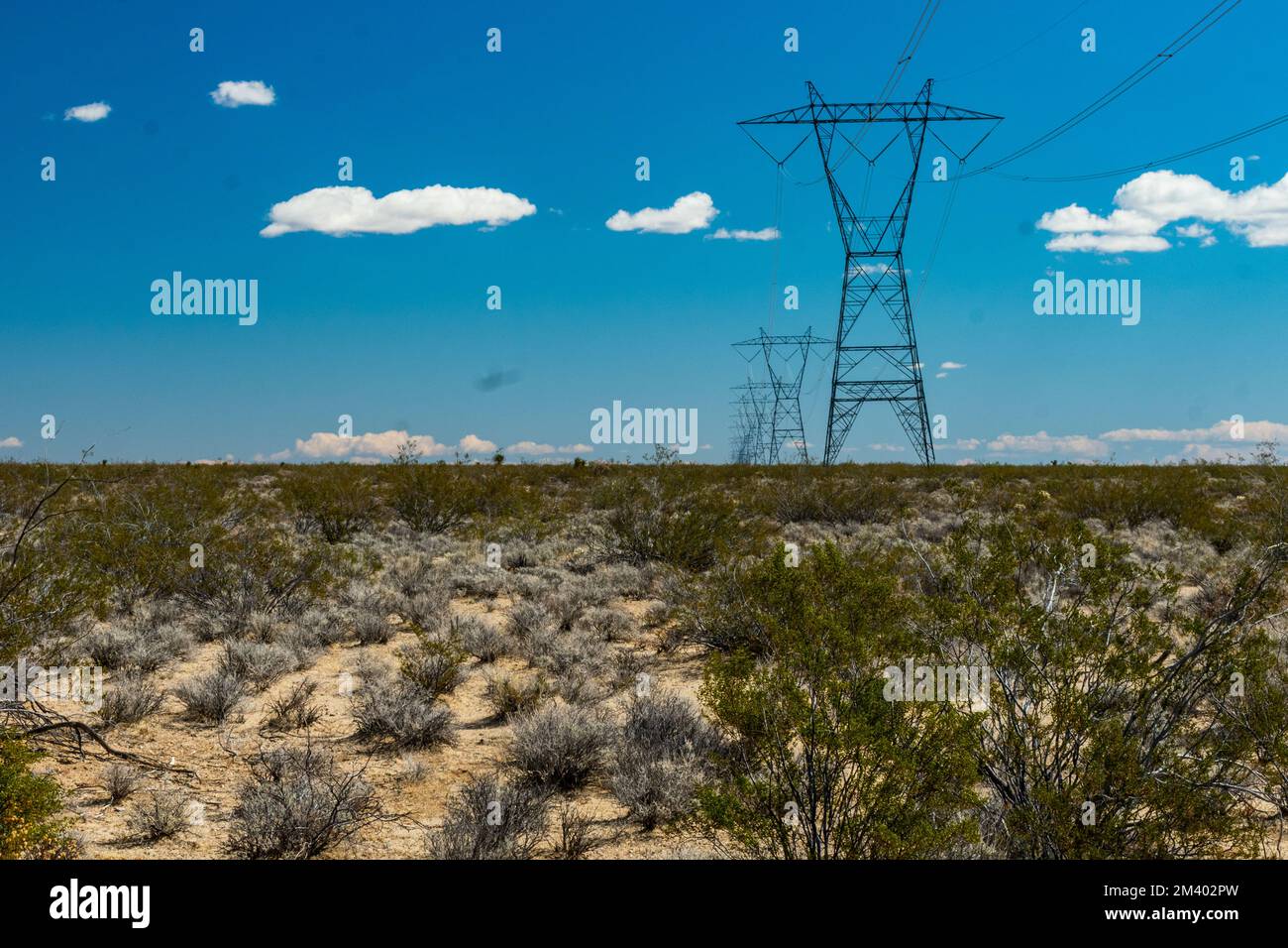 Power Lines Cross the Mojave National Preserve, California, USA Stock ...