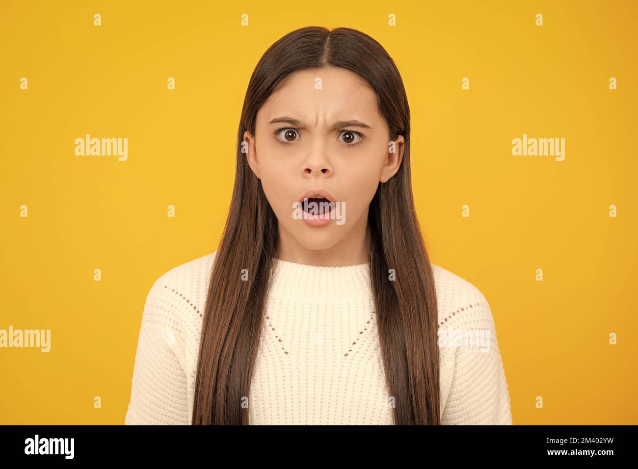 Angry teenager girl, upset and unhappy negative emotion. Cute young ...