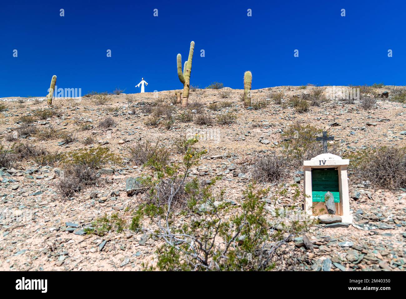 La Poma, Argentina - April 11, 2022: the holy hill and the statue of ...
