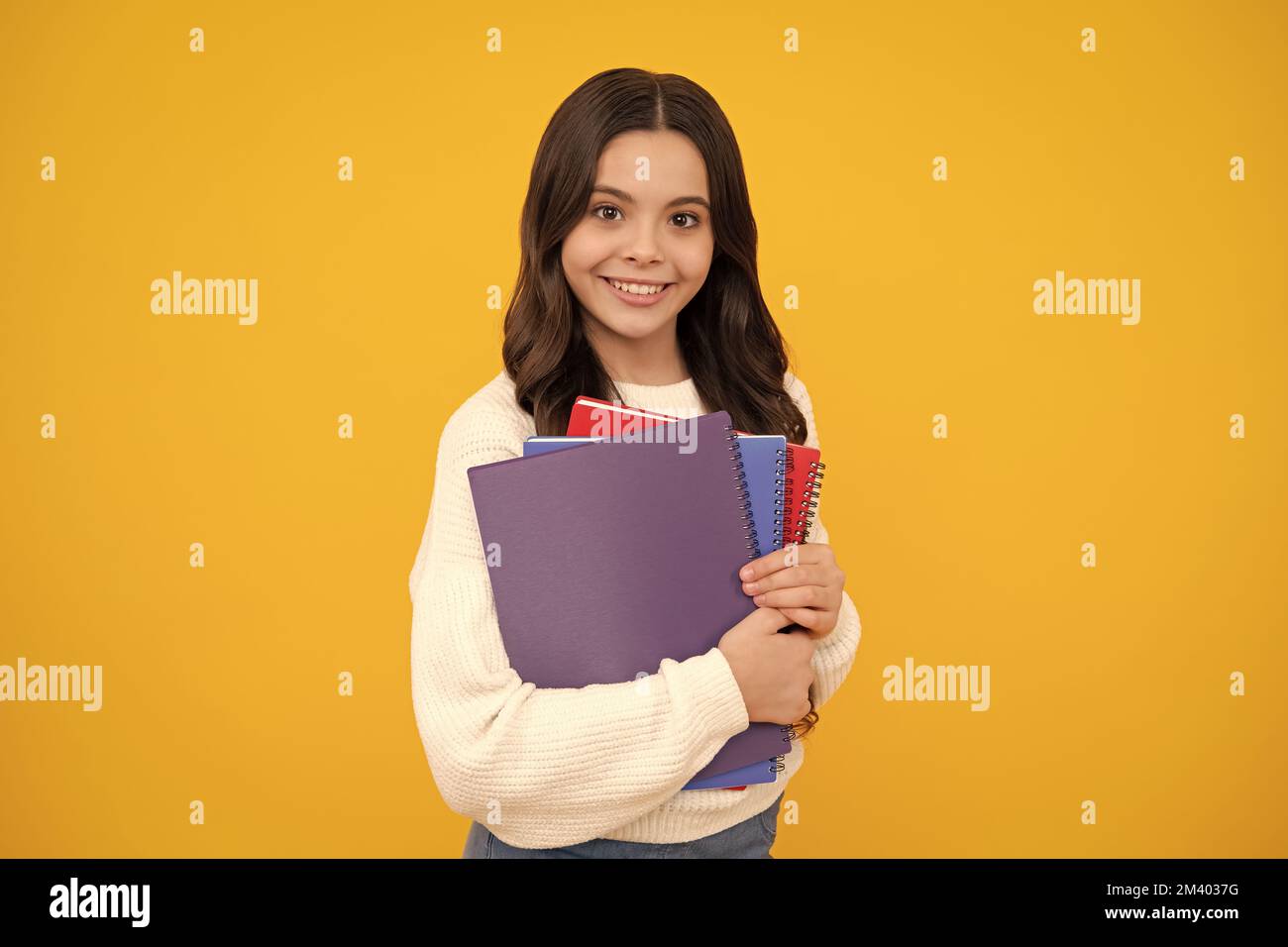 Teenage school girl with books. Schoolgirl student. Happy face ...
