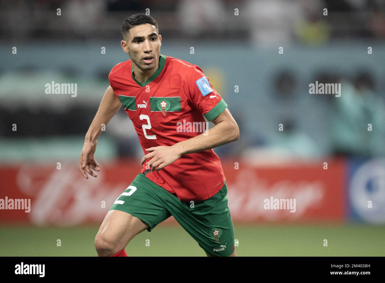 Doha, Qatar. 18th Dec, 2022. Achraf Hakimi of Morocco in action during the FIFA World Cup Qatar ...