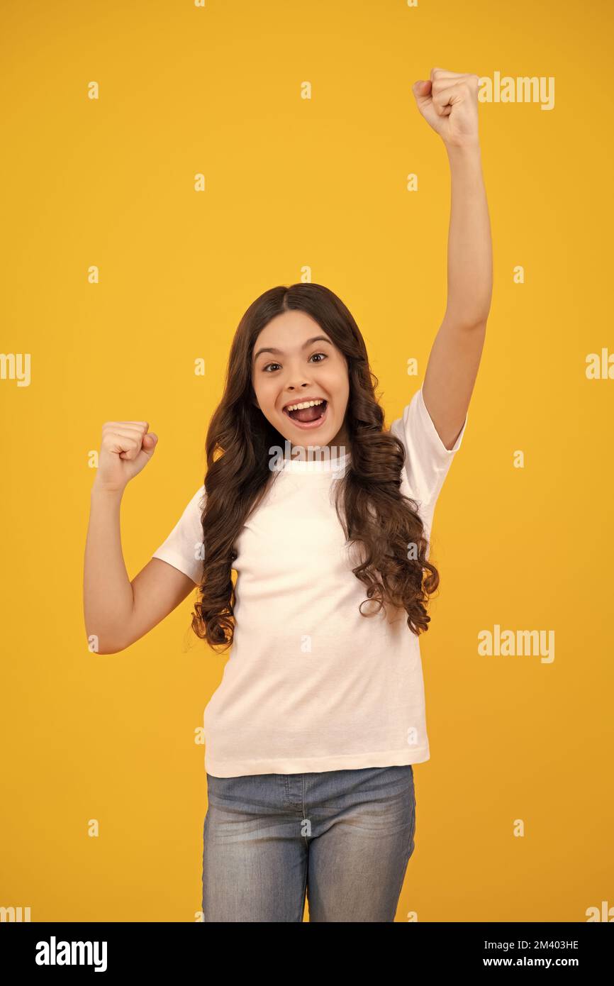 Amazed teenager. Excited teen girl. Teenager child overjoyed successful ...